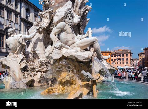 Rome Italy Piazza Navona Fontana Dei Quattro Fiumi Or Fountain Of
