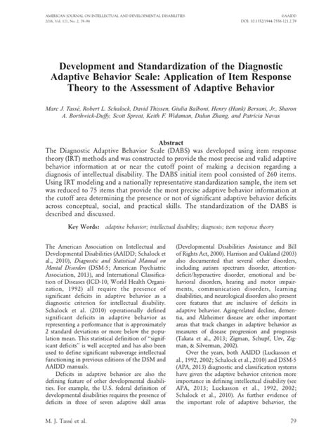 Development And Standardization Of The Diagnostic Adaptive Behavior