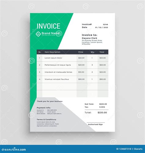 Creative Green Invoice Template Design Stock Vector Illustration Of Sale Receipt 124687318