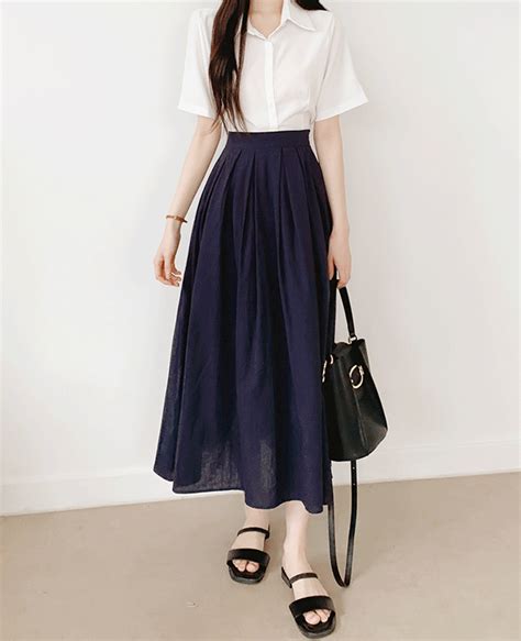 뒷밴딩 플리츠 롱스커트 A라인 플레어 롱치마 여름치마 샤스커트 캉캉 핀턱 플리츠스커트 데이트룩 데일리룩 출근룩 하객룩