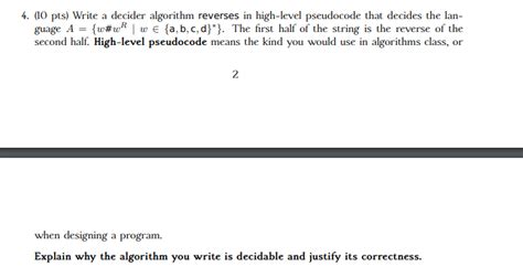 Solved 4 10 Pts Write A Decider Algorithm Reverses In