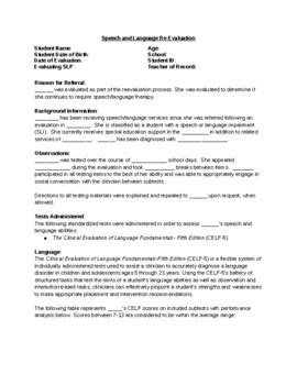 Clinical Evaluation Of Language Fundamentals 5 CELF 5 Report Template Example