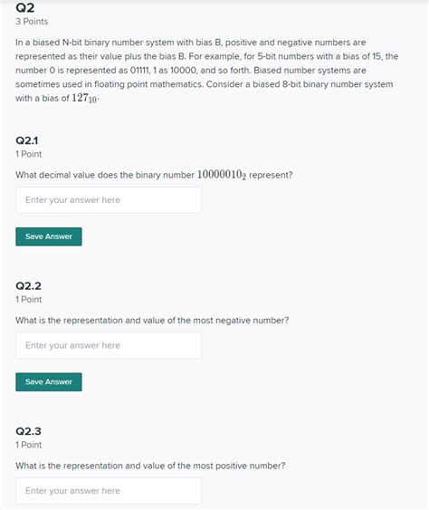 Solved Q2 3 Points In A Biased N Bit Binary Number System