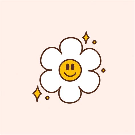 Flor De Margarita Feliz Retro En Estilo Vintage Vector Premium