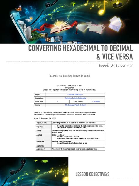 Lesson 2 Week 2 Converting Decimal To Hexadecimal Numbers And Vice Versa Pdf Numbers Decimal