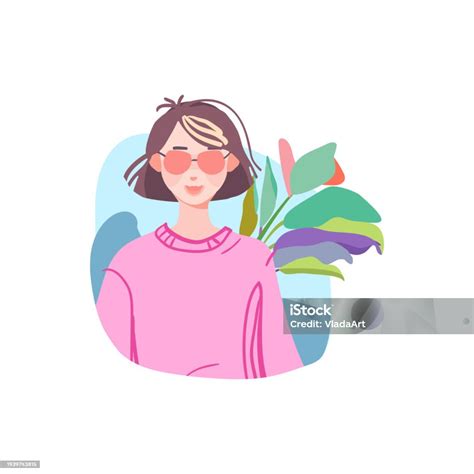 둥근 아바타 분홍색 머리를 가진 현실적인 소녀 현대 벡터 일러스트 레이 션 선글라스에 대한 스톡 벡터 아트 및 기타 이미지 선글라스 소녀 1970 1979 년