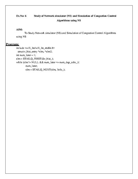 Exercise And Ex Study Of Network Simulator NS And Simulation Of Congestion Control