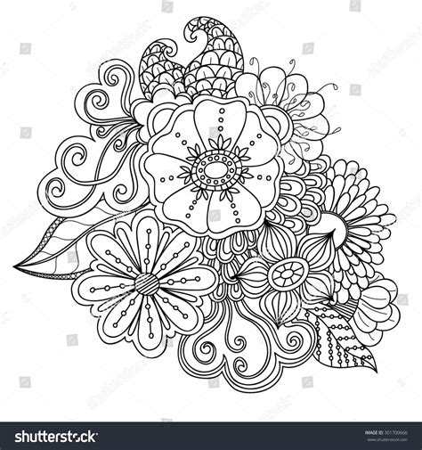 Doodle Art Flowers Zentangle Floral Pattern Stock Vector 301700666