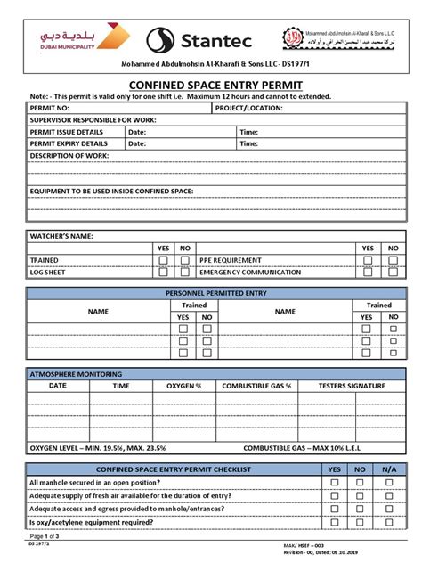 Confined Space Entry Permit Pdf Occupational Safety And Health Safety
