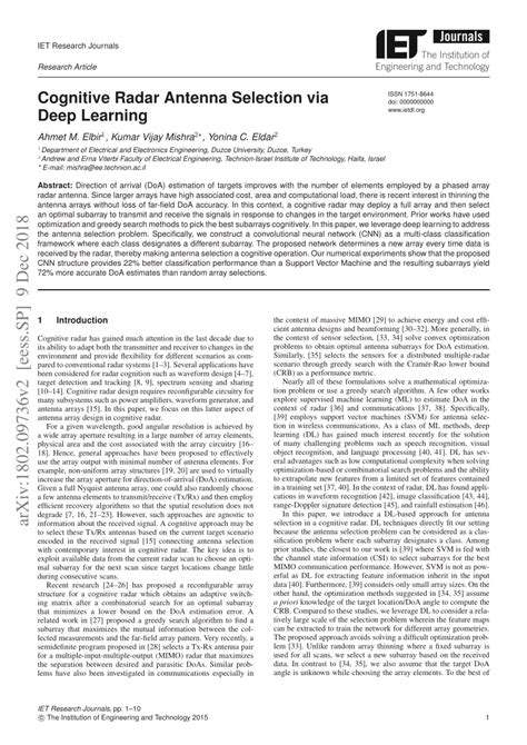 Pdf Cognitive Radar Antenna Selection Via Deep Learning