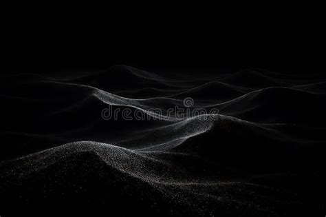 Abstract Dark Wavy Landscape With Shimmering Particles And Subtle Light Highlights Stock