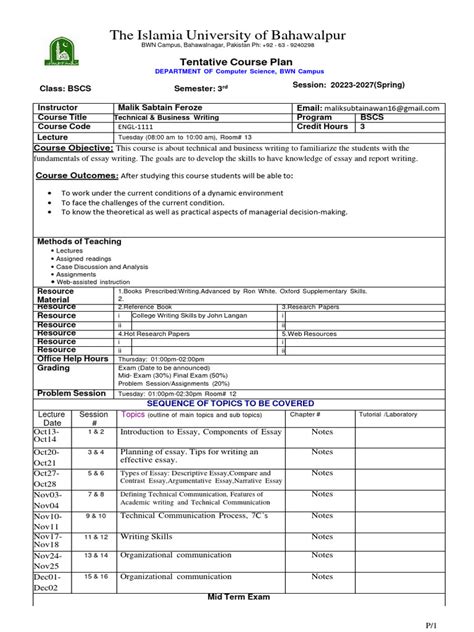 Course Plan Bscs 3rd B Pdf Essays Learning