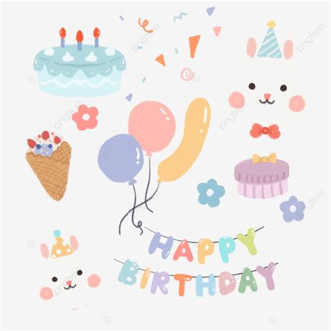 생일 축하 작은 토끼 파스텔 스티커 무료 일러스트 인쇄 무료 일러스트 스티커 일러스트 파스텔 일러스트 Png 일러스트 및