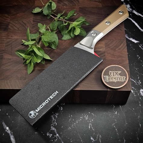 Microtech Knives 6 M390 Santoku Knife Stonewash Standard Titanium