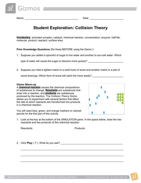 Collision Theory Student Exploration Worksheet
