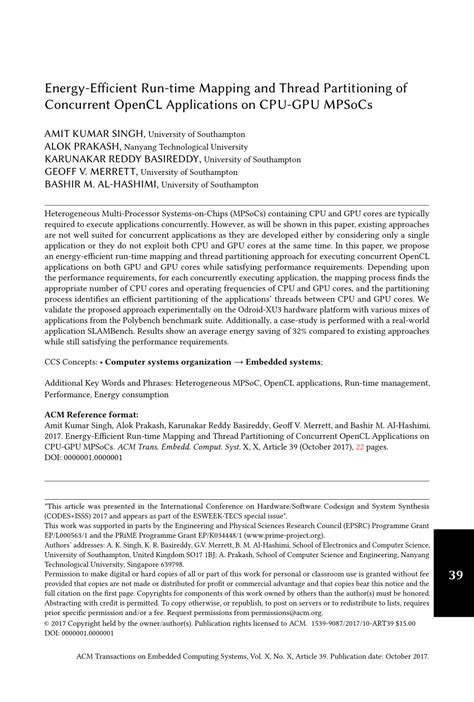 Pdf Energy Efficient Run Time Mapping And Thread Partitioning Of