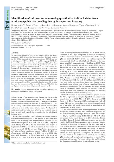 Pdf Identification Of Salt Tolerance Improving Quantitative Trait