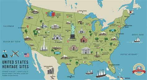 Illustrated Map Of The United States Showcasing Heritage Sites