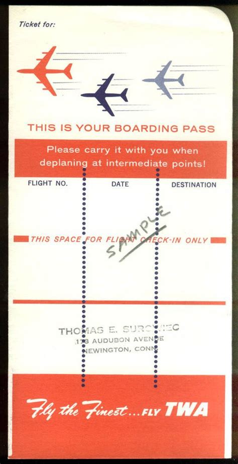 Twa Trans World Airlines Boarding Pass Airline Ticket Wrapper 1960s