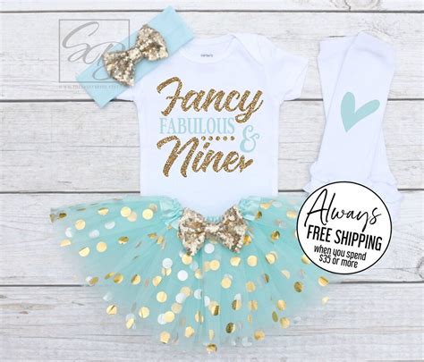 9th Birthday Outfit Girl Fancy Fabulous And Nine 9th Birthday Shirt