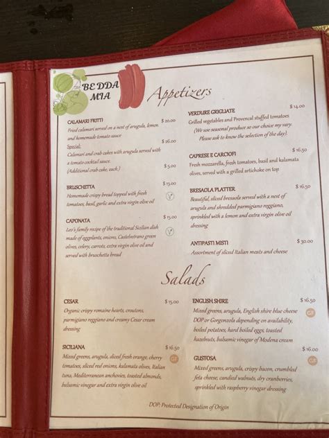 Bedda Mia Menu Full Menu Update 2026