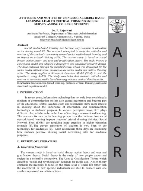 Rajeswari Social Media Based Learning Pdf Critical Thinking