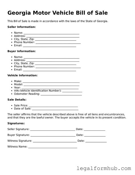 Free Printable Bill Of Sale For Car Georgia