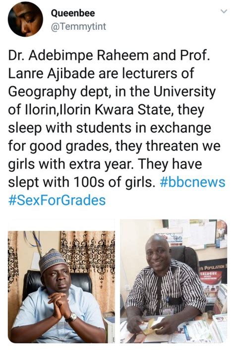 Sex For Grades Lady Accuses Unilorin Lecturers Of Having Sex With