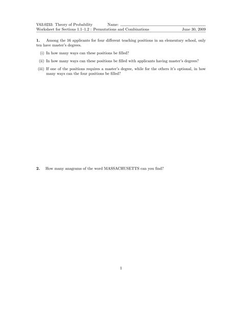 Worksheet Permutations And Combinations Pdf