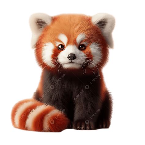 Cute Red Panda With White Ears And Striped Tail Sitting Calmly Against