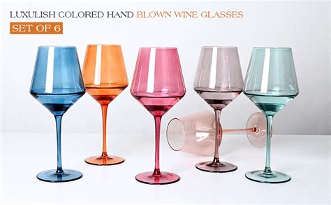 Luxulish Colored Wine Glasses Set Of 6 Long Stem Hand