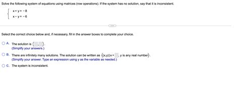 solved {x y −8x−y −6 select the correct choice below and if