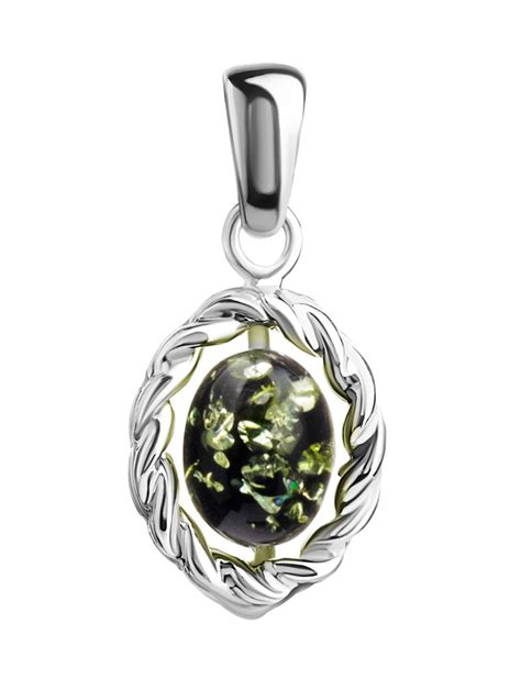 фото Изящная подвеска из серебра и янтаря зелёного цвета «Флоренция