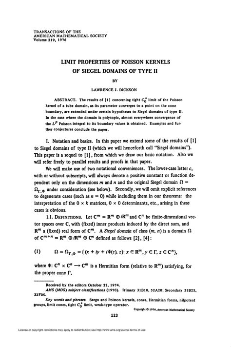 Pdf Limit Properties Of Poisson Kernels Of Siegel Domains Of Type Ii