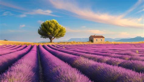 A Vast And Serene Lavender Field Stretching Out Into The Distance A