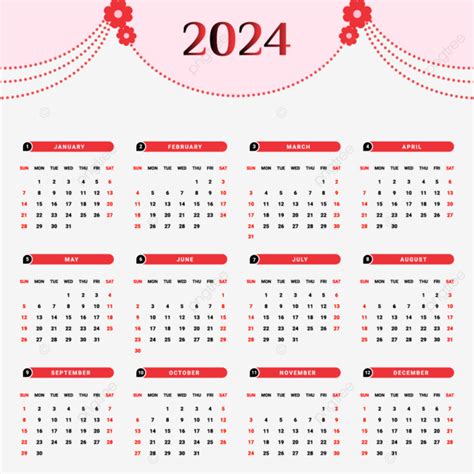 2024 Calendário Anual De Forma Geométrica única Vermelha E Preta Vetor