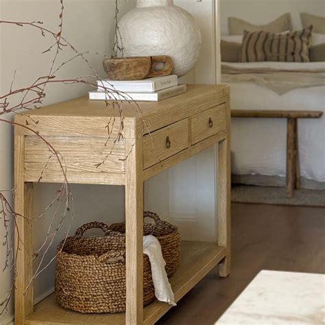 Organic Console Two Drawer Shelf 120cm Blonde Elm Impreshens