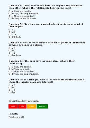 Intersecting Lines Interactive Multiple Choice Questions Quiz Grade 5 7