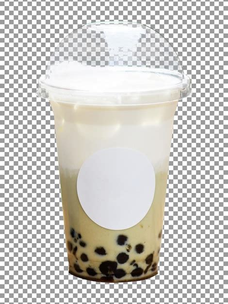 투명한 배경에 플라스틱 뚜껑이 있는 거품 차 플라스틱 컵 프리미엄 Psd 파일