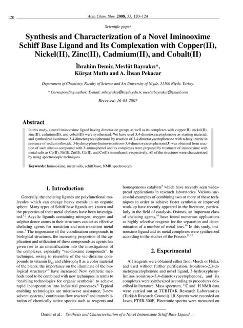 Pdf Synthesis Characterization And Spectroscopic Properties Of A Symmetrical Schiff Base