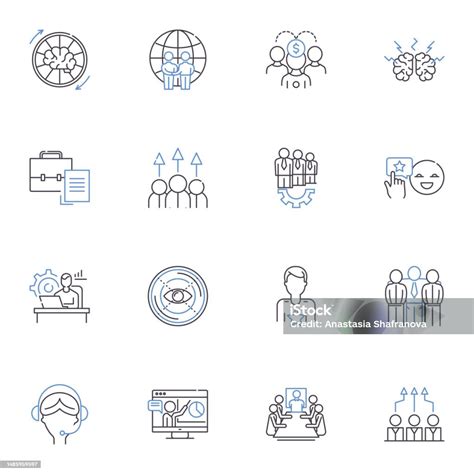 성능 리소스 라인 아이콘 컬렉션입니다 최적화 교육 코칭 효율성 생산성 향상 워크샵 벡터 및 선형 그림 분석 기술 개발 개요