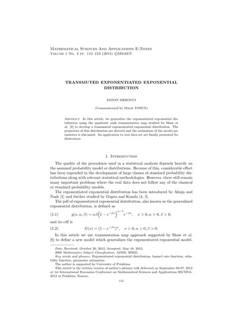 Pdf Transmuted Exponentiated Exponential Distribution