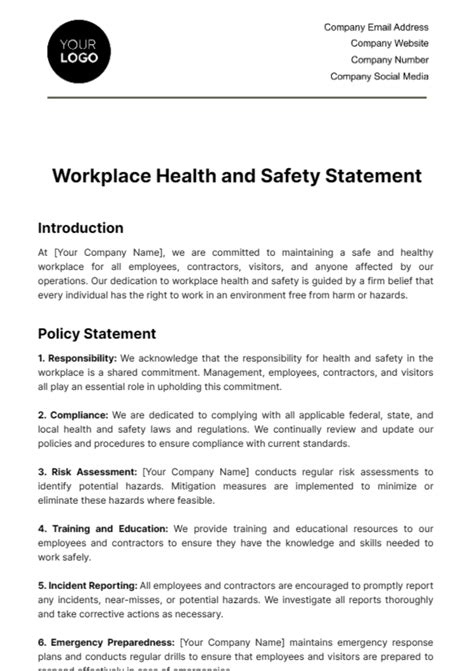 Free Workplace Health And Safety Statement Template To Edit Online