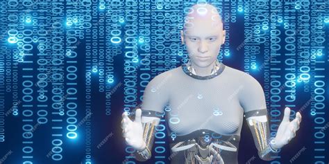 Premium Photo Humanoid Robots And Binary Code Ai Big Data Analysis And Artificial Intelligence