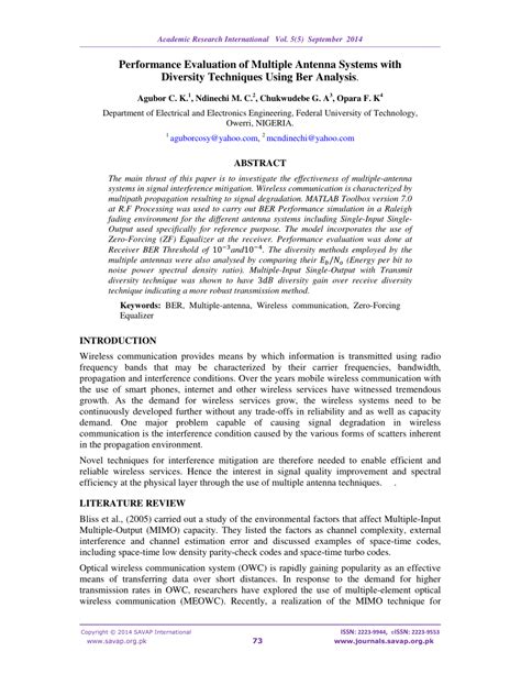 Pdf Performance Evaluation Of Multiple Antenna Systems With Diversity Techniques Using Ber