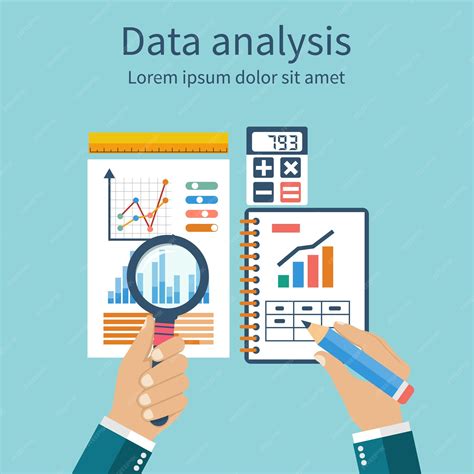 평면 디자인의 개념 분석 프로세스 연구 재무 성장 그래프 통계 데이터 분석 비즈니스 문서 시장 전략 연례 보고서 개발 계획 벡터 프리미엄 벡터