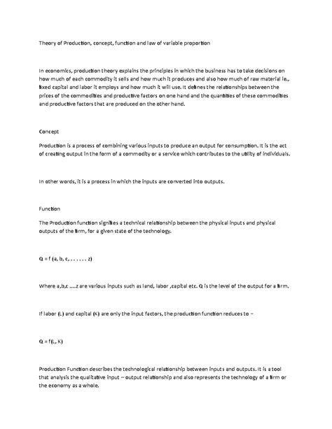 Theory Of Production Concept Function And Law Of Variable Proportion