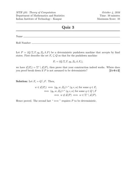 Quiz3 Theory Of Computation Akash Anand Mth 401a Iit Kanpur Pdf