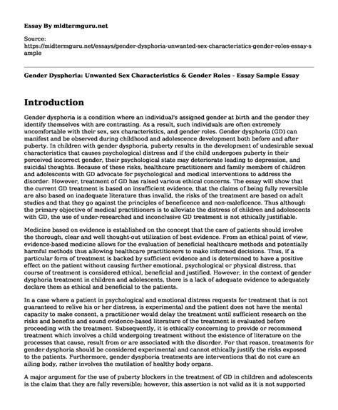 Gender Dysphoria Unwanted Sex Characteristics Gender Roles Essay Sample Free Essay