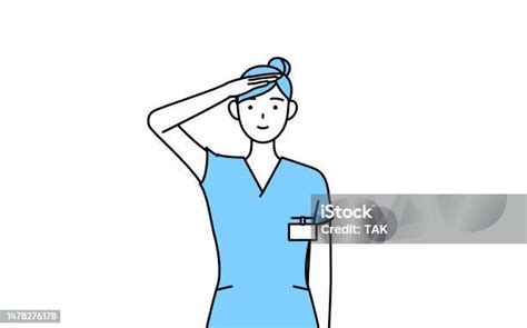 여성 간호사 물리 치료사 작업 치료사 언어 치료사 간호 조무사가 제복을 입고 경례를 하고 있다 가정간병인에 대한 스톡 벡터 아트 및 기타 이미지 Istock